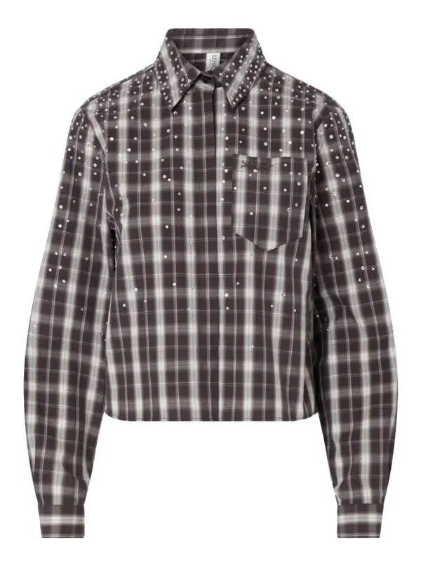 Liu Jo Check Fabric Shirt With Dégradé Rhinestones And Logo Detail - Brown Check Pattern