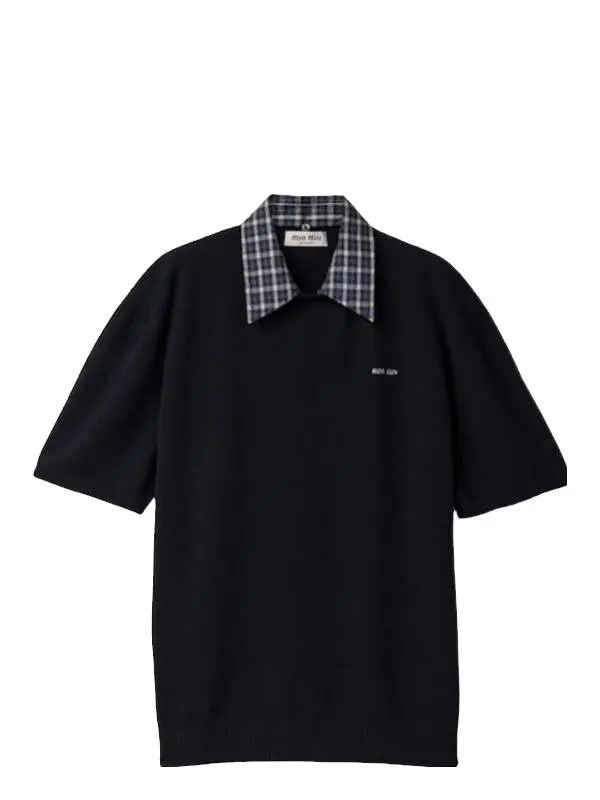 Miu Miu Short-sleeved Knitwear With Collared Neckline - Blue