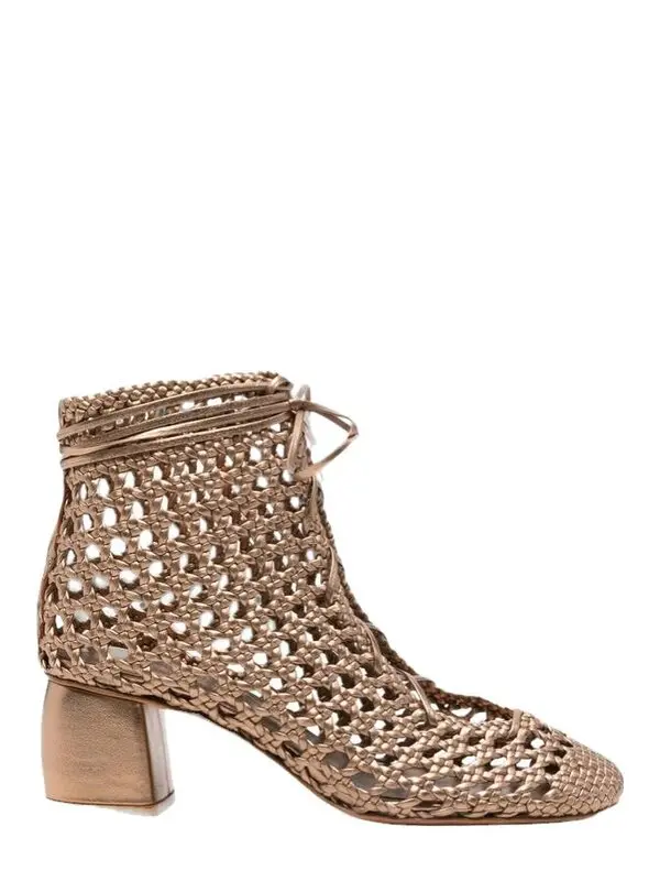 FORTE_FORTE Woven Round Toe Lace-up Ankle Boots - Bronze