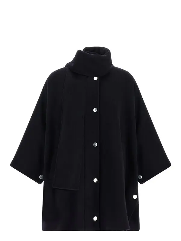 Pinko Cape Coat With Convertible High Neck And Integrated Scarf - Blue