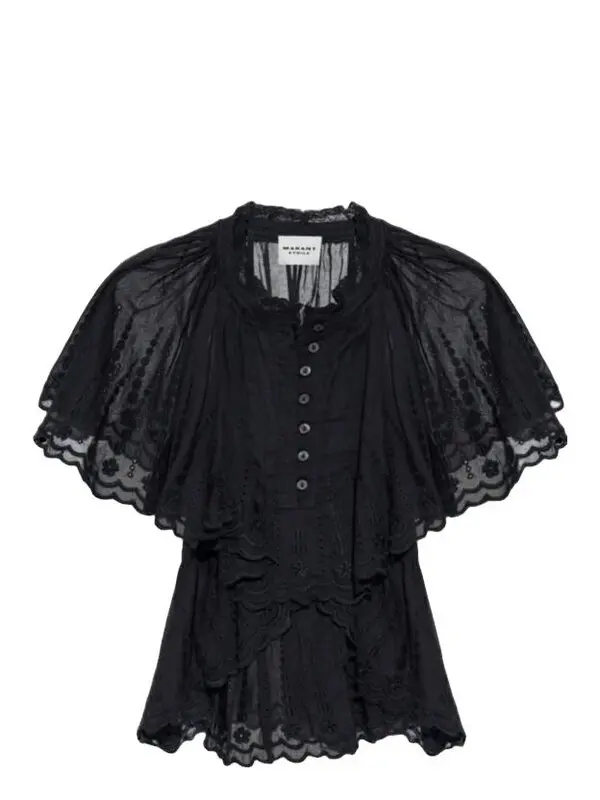Isabel Marant Étoile Short Sleeve Ruffle Top - Black