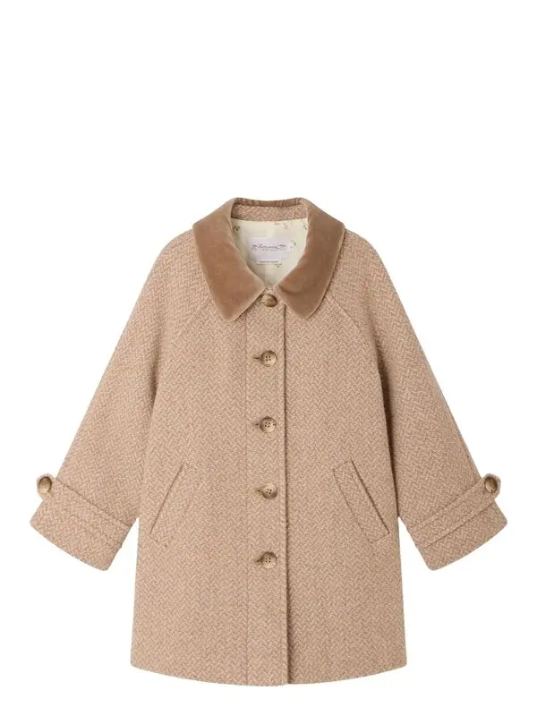 Bonpoint Long-sleeved Coat With Velvet Collar - Blush Pink