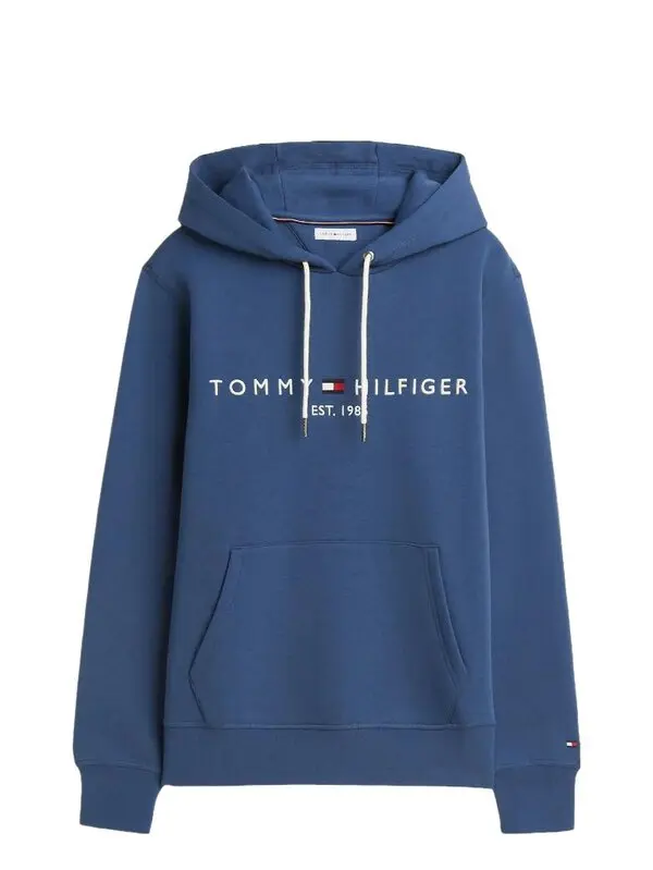 Tommy Hilfiger Logo Fleece Drawstring Hoody - Aegean