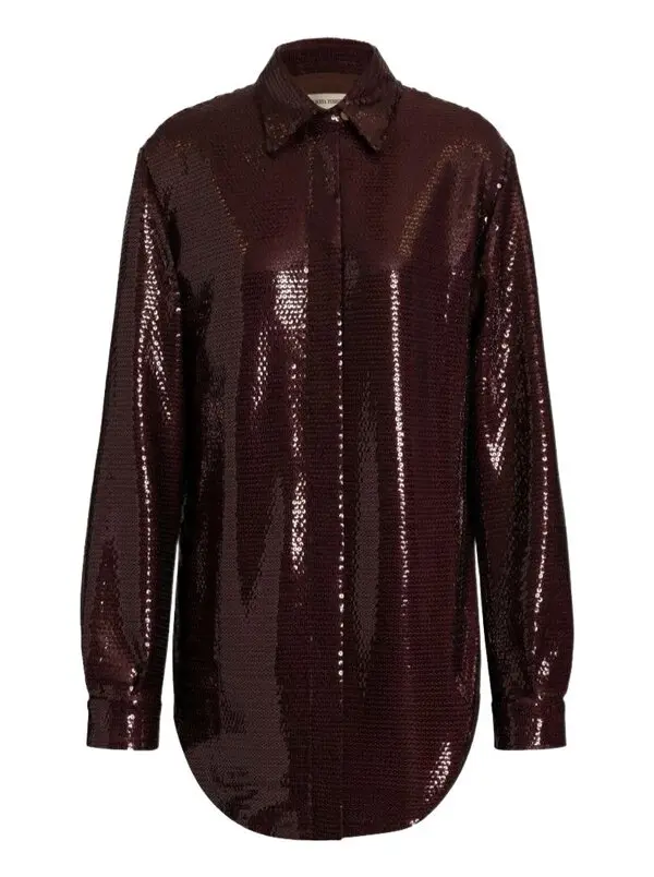 Alberta Ferretti Glossy Sequin Shirt - Brown