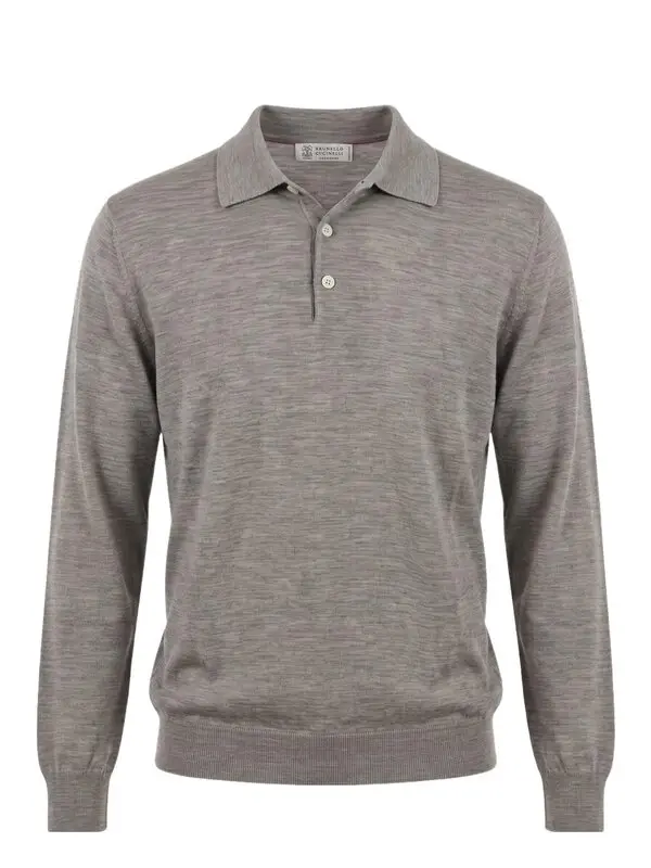 Brunello Cucinelli Collared Long-sleeve Knit Sweater - Gray