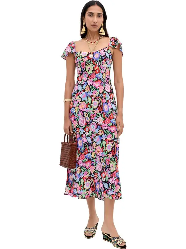 Rixo Adele Ikat Bloom Midi Dress - Multi
