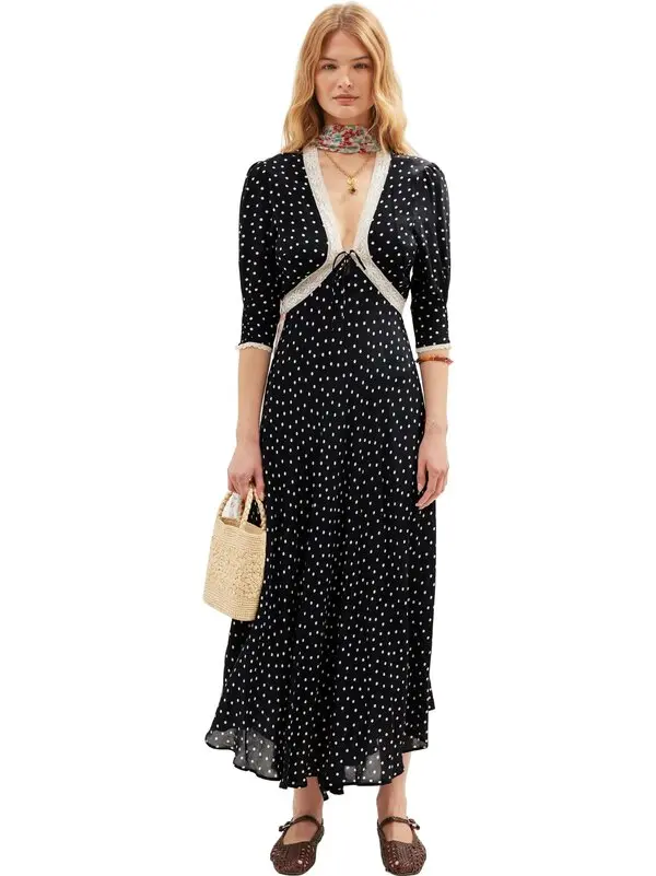 Rixo Amina Layla Dot Regular Dress - Navy