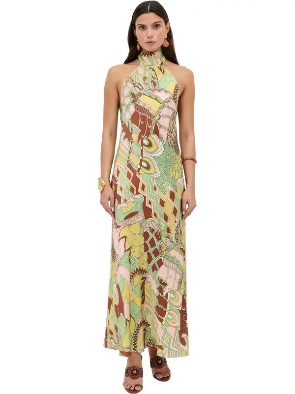 Rixo Maura Bianca Abstract Maxi Dress - Green