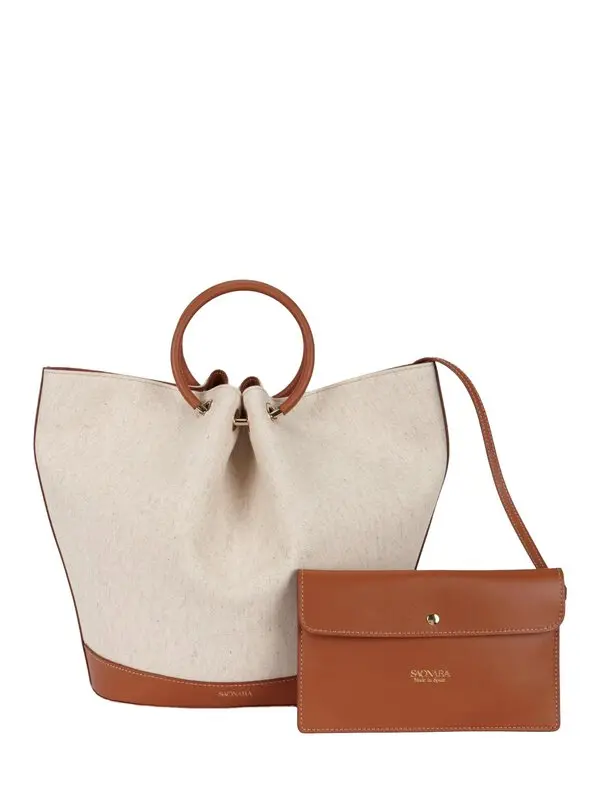 SAONARA BRAND Capazo Linen Tote Bag - Black/brown