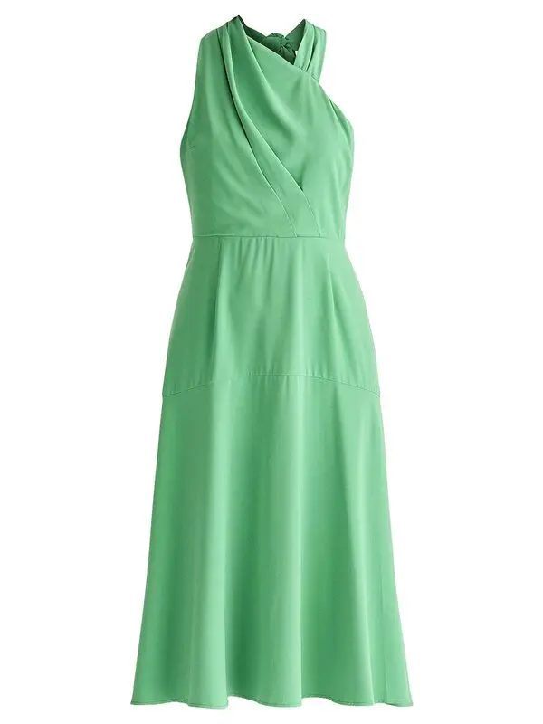 PAISIE Asymmetrical Neck Midi Dress With Tiered Hem And Back-tie Detail - Green