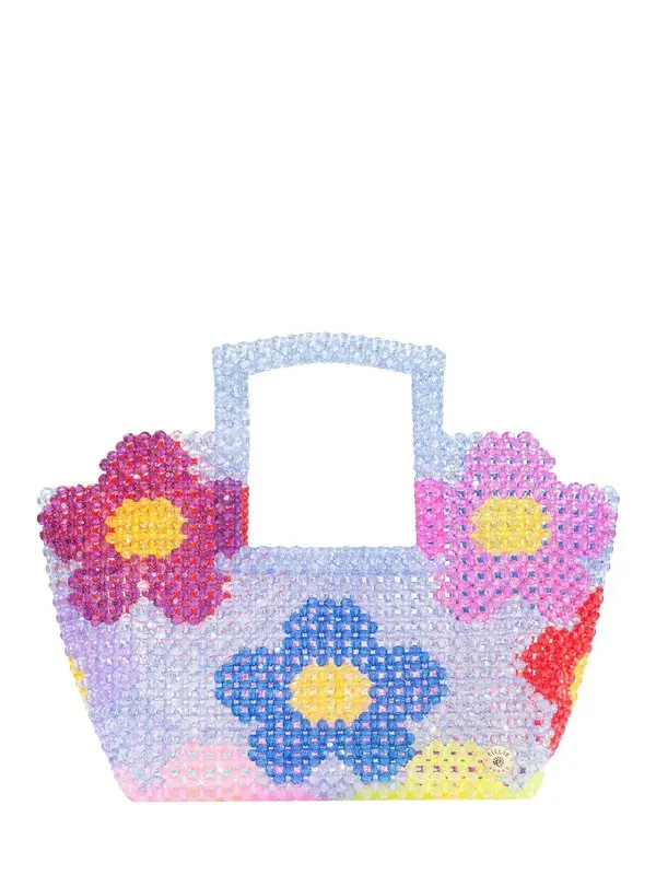 TILLIE BEADS Daisy Floral Square Handle Tote - White