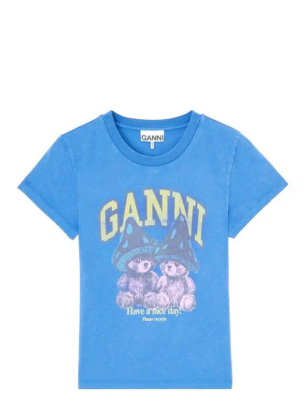 GANNI Baby Fit T-shirt With Mushroom Teddy - Blue