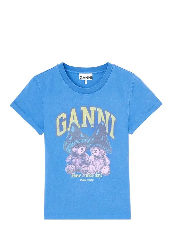 GANNI Mushroom Teddy" Graphic T-shirt - Blue