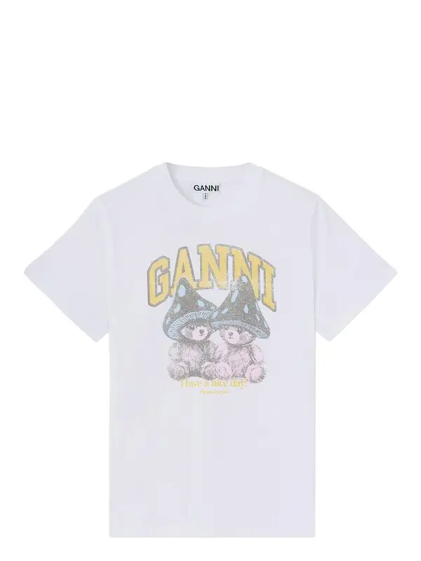 GANNI T-shirt With Mushroom Teddy - White