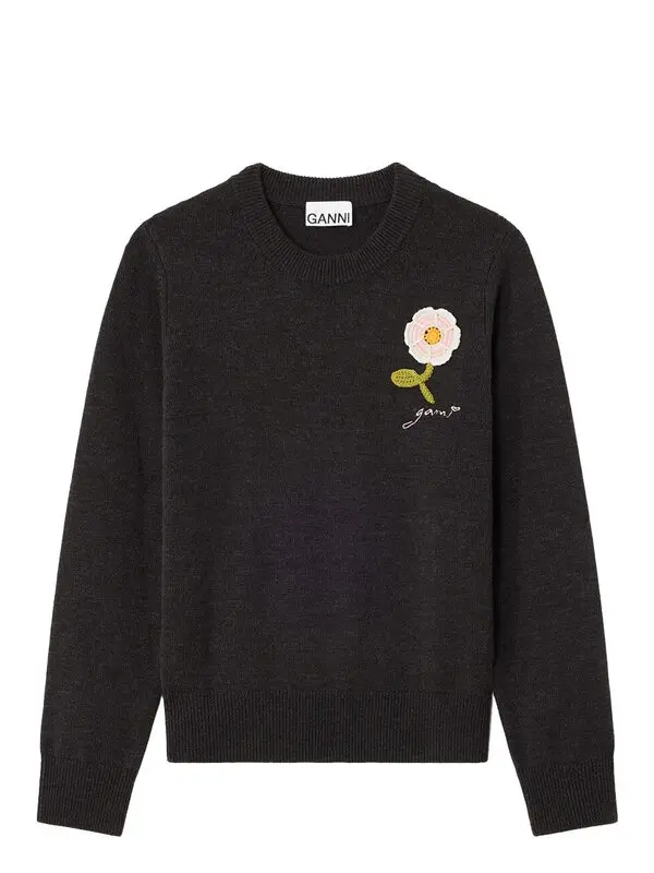 GANNI Sweater With Crochet Flower Detail - Mixed