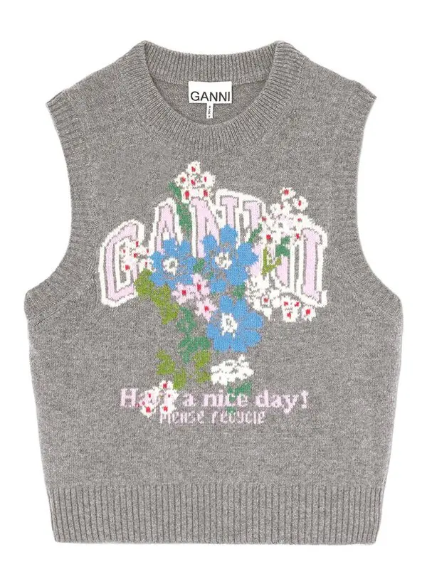 GANNI Vest With Flowers - Grey