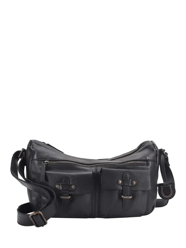 LLOYD BAKER Loulia Washed Leather Crossbody Bag With Multi-compartment Design - Black