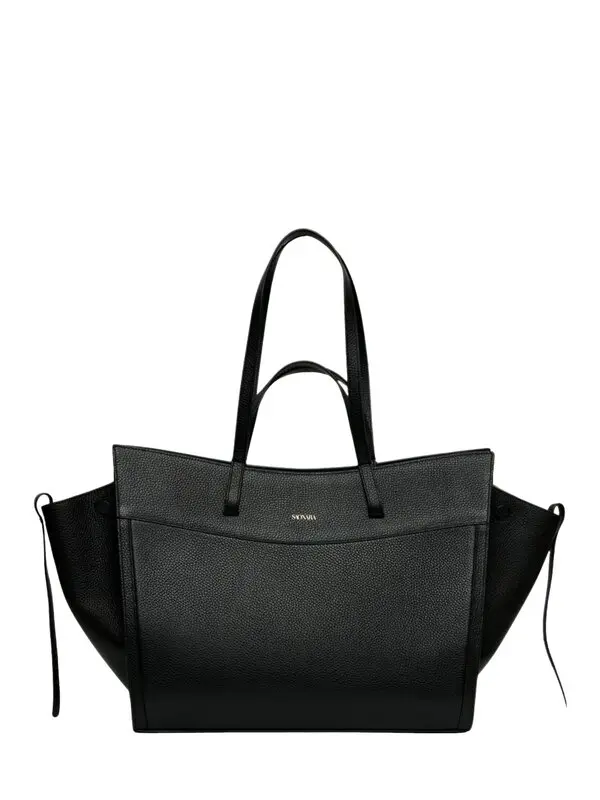 SAONARA BRAND Saonara Grained Calf Leather And Raffia Shopping Tote - Black