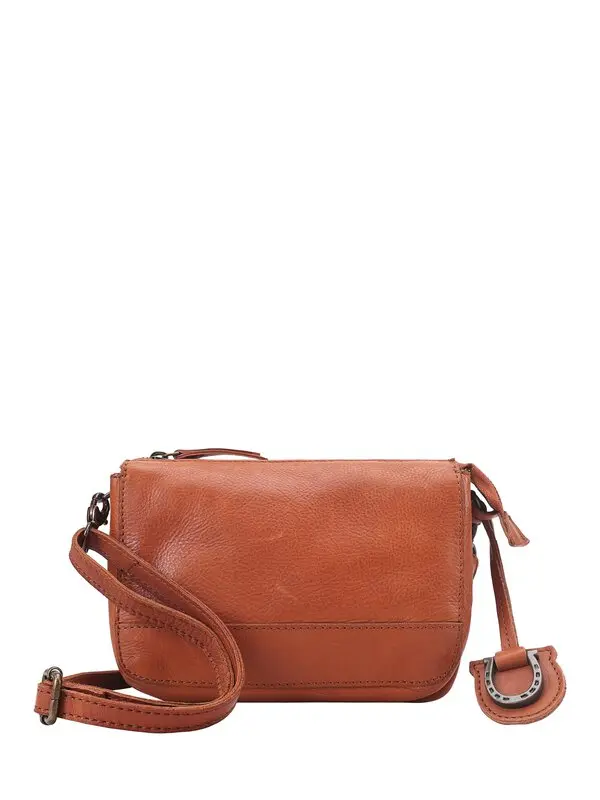 LLOYD BAKER Flora Washed Leather Crossbody Bag With Antique Brass Charm - Brown