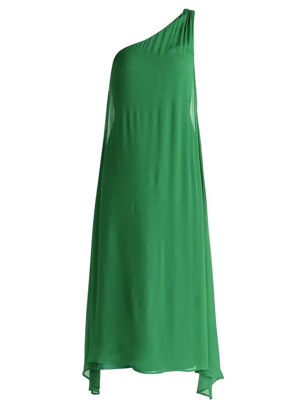 PAISIE One Shoulder Flowy Dress With Waist Tie Detail - Green