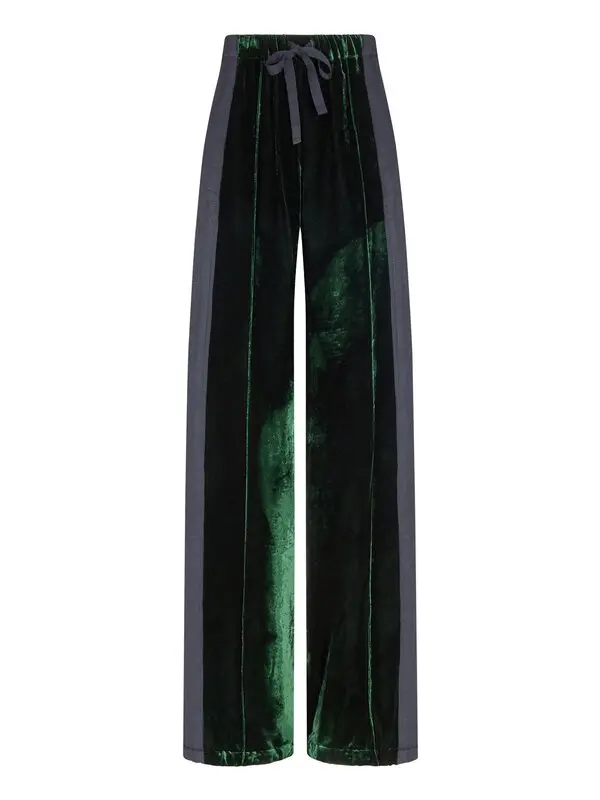 Serena Bute Velvet Joggers With Side Stripes - Green