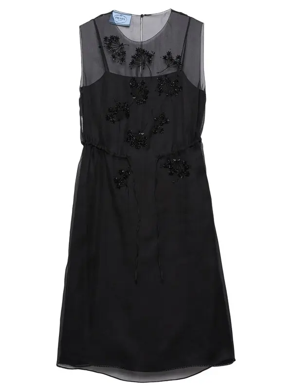 Prada Embroidered Silk Cigaline Dress - Black