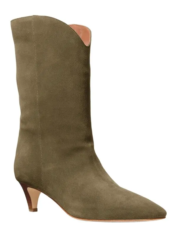 Michael Kors Daniela Suede Pointed Toe Kitten Heel Boots - Green