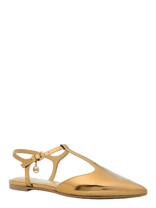 Michael Kors Cherie Snake Embossed Metallic Leather T-strap Flats - Gold