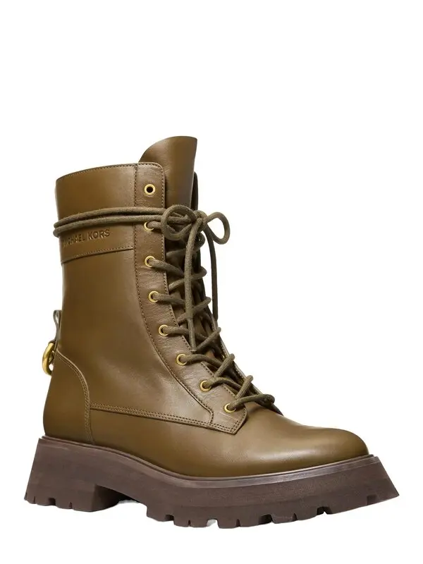 Michael Kors Caleb Leather Combat Boots - Green