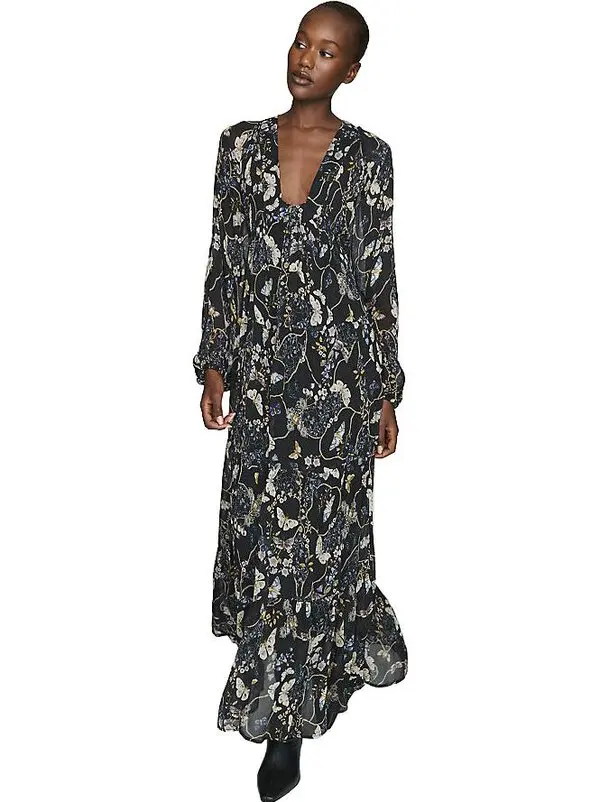 Anthropologie Sheer Chiffon Maxi Dress - Black Pattern