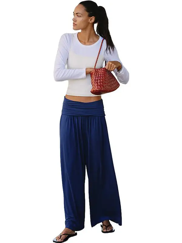 LYREBIRD Foldover Wide-leg Pants - Navy