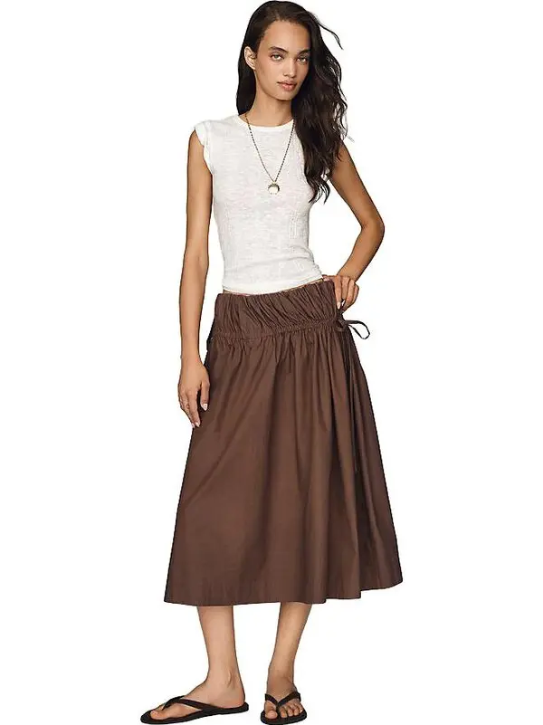 DAMSON MADDER Caspia 100% Cotton Midi Skirt - Chocolate
