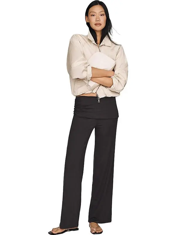 NIA Delphia Ruched Waist Straight Leg Pants - Coal
