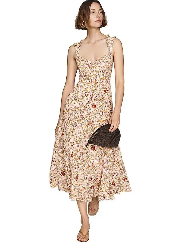 Anthropologie Sweetheart Neckline Ruffled Straps Midi Dress - Pink