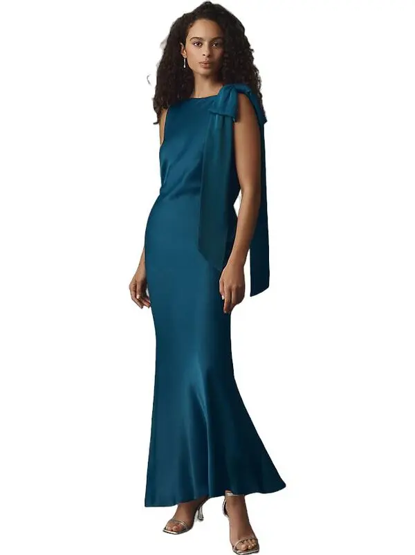 Bhldn High-neck Open-back Maxi Dress With Scarf Detail - Blue