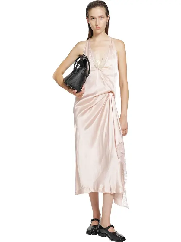 MAISON MARGIELA Silk Satin Lace Trim Slip Midi Dress - Pink
