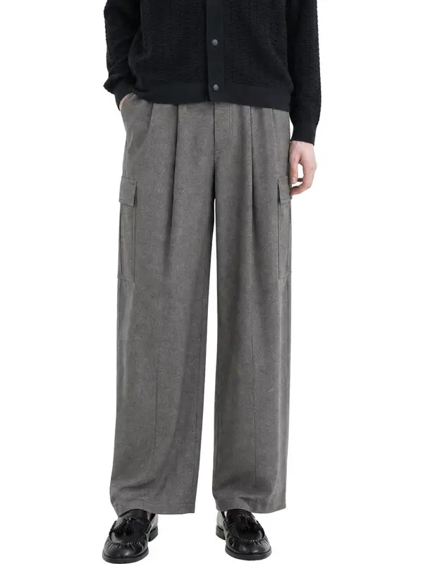 Giorgio Armani Wool Cashmere Denim-effect Wide Leg Cargo Pants - Grey