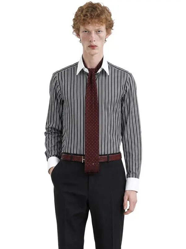 TOM FORD Poplin Stripe Classic Fit Shirt - Beige