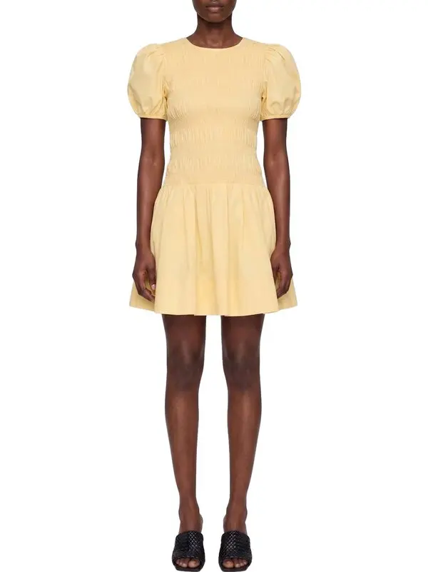 GANNI Shirred Puff Sleeve Mini Dress - Yellow