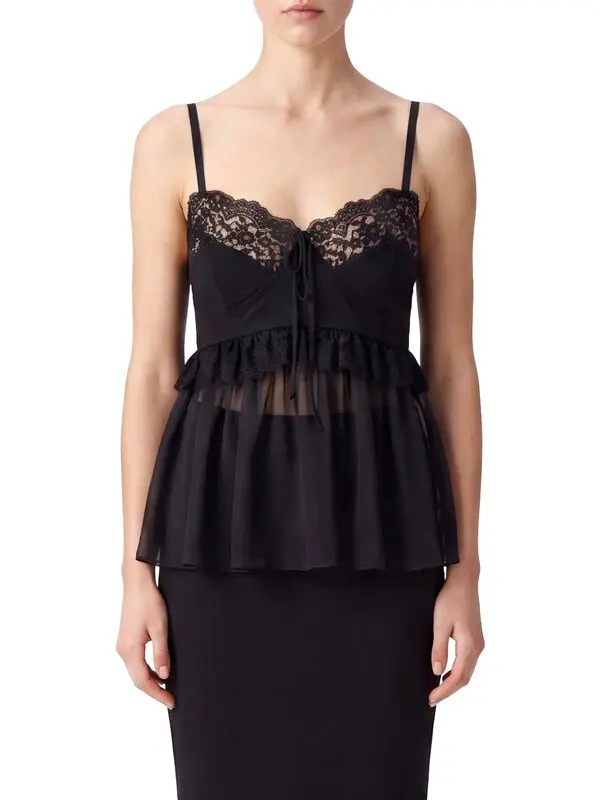 Chloé Lace Trimmed Peplum Top - Black