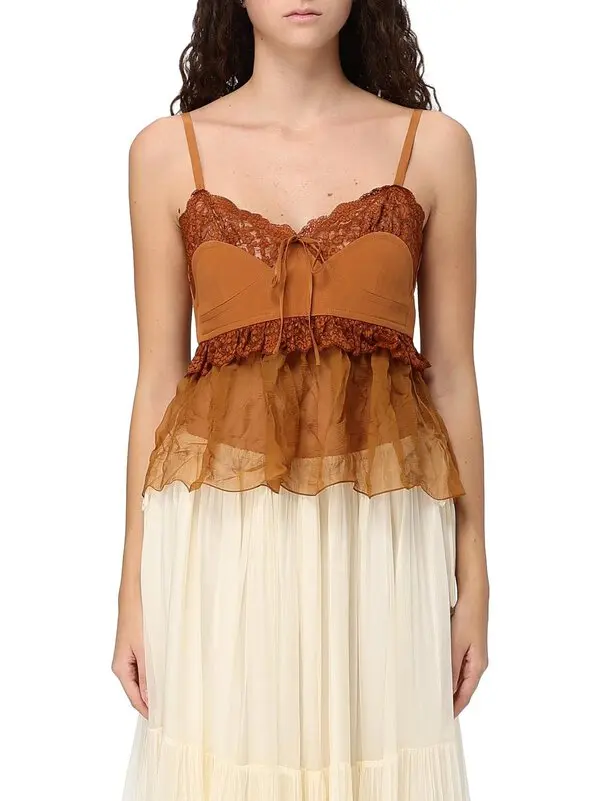 Chloé Off-the-shoulder Lace And Tulle Evening Top - Brown