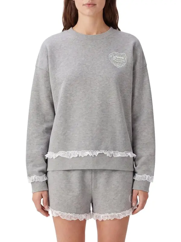 GANNI Embroidered Heart Sweatshirt - Grey