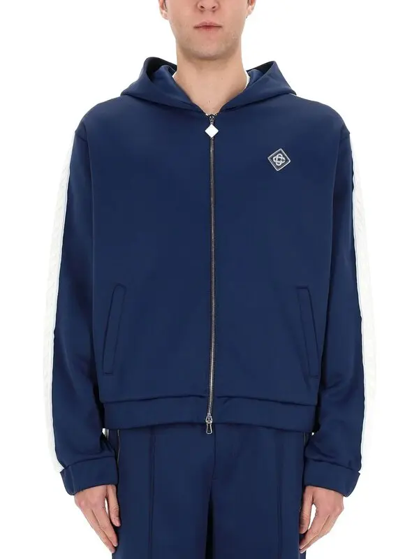 Casablanca Monogram Pattern Jersey Zip-up Hoodie - Blue