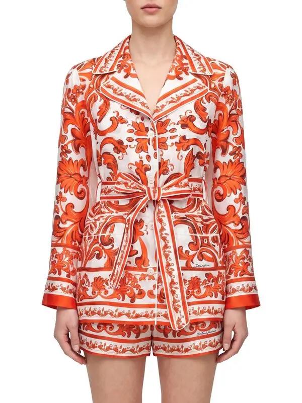 Dolce & Gabbana Printed Shirt With Belt - Orange