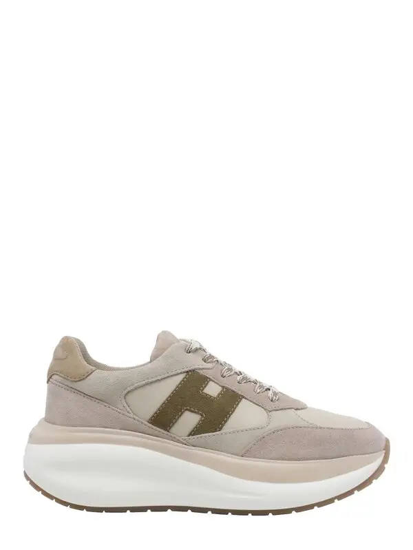 Hogan Maxi I Active Leather And Suede Sneakers With Chunky Sole - Beige