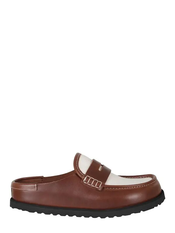 BIRKENSTOCK Naples Mules In Leather And Canvas With Keeper - Brown
