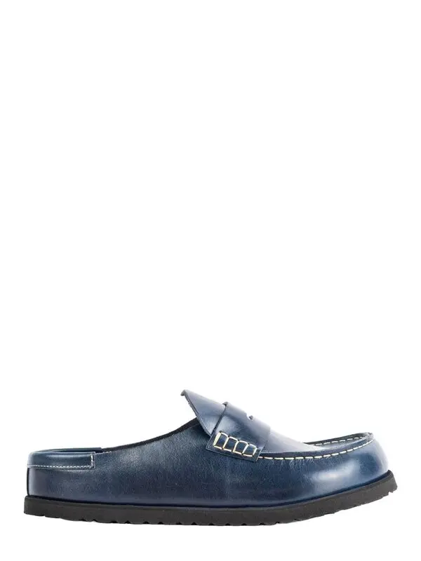 BIRKENSTOCK Naples Leather Mules - Navy