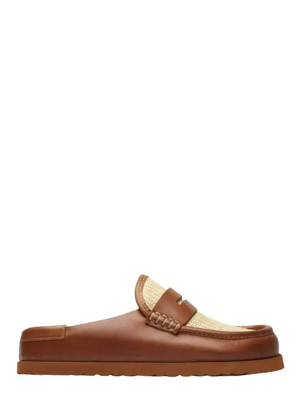 BIRKENSTOCK Naples Raffia And Smooth Leather Mules - Brown