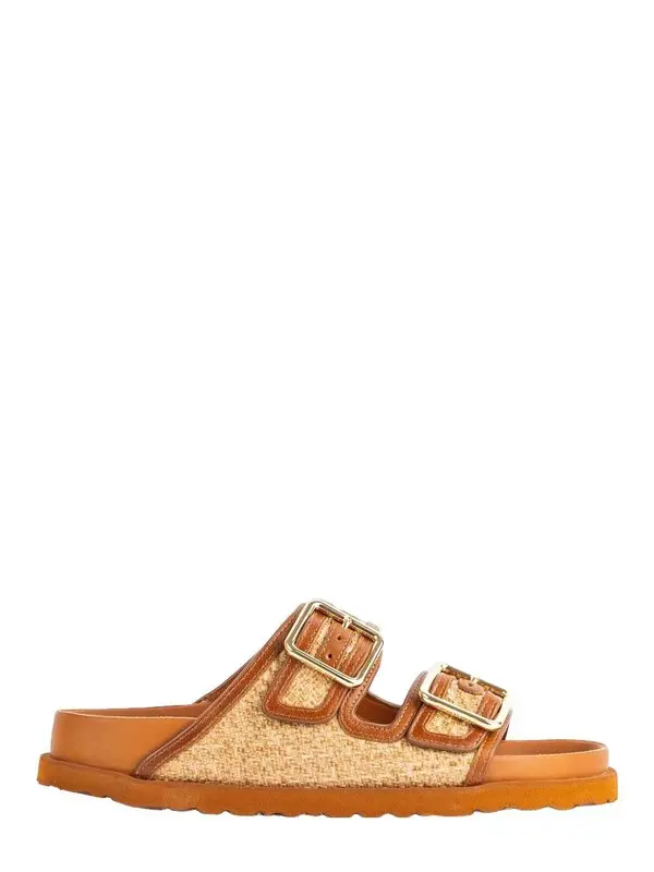 BIRKENSTOCK Arizona Raffia And Leather Sandals - Beige