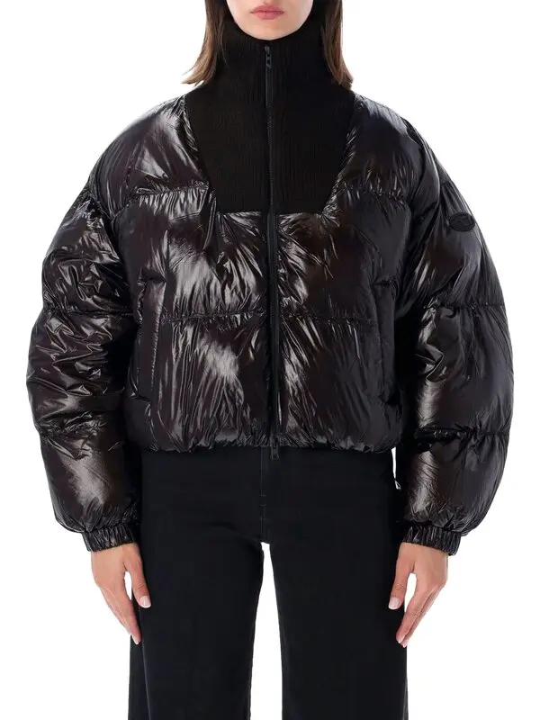 DIESEL® Relaxed Fit Short Puffer Jacket In Nylon With Turtleneck - Black